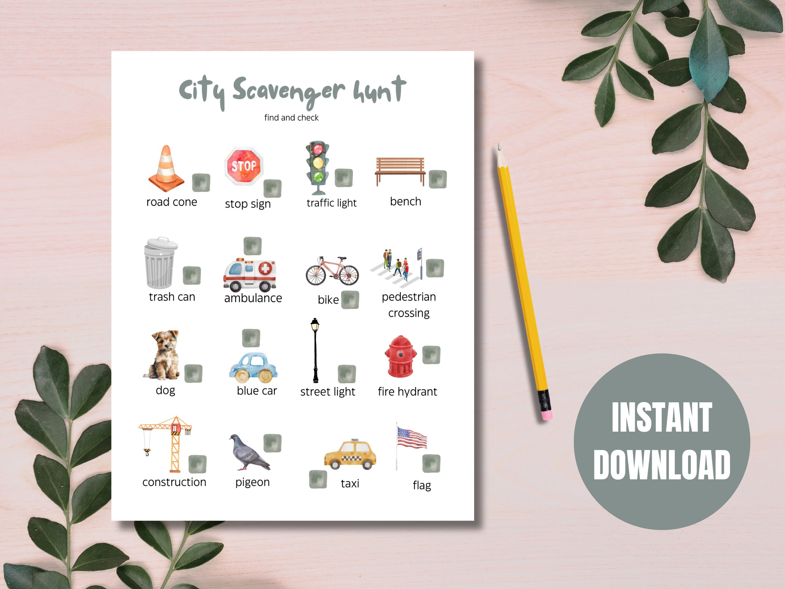 Printable Game City Scavenger Hunt Outdoor Activity for Kids, Game for ...