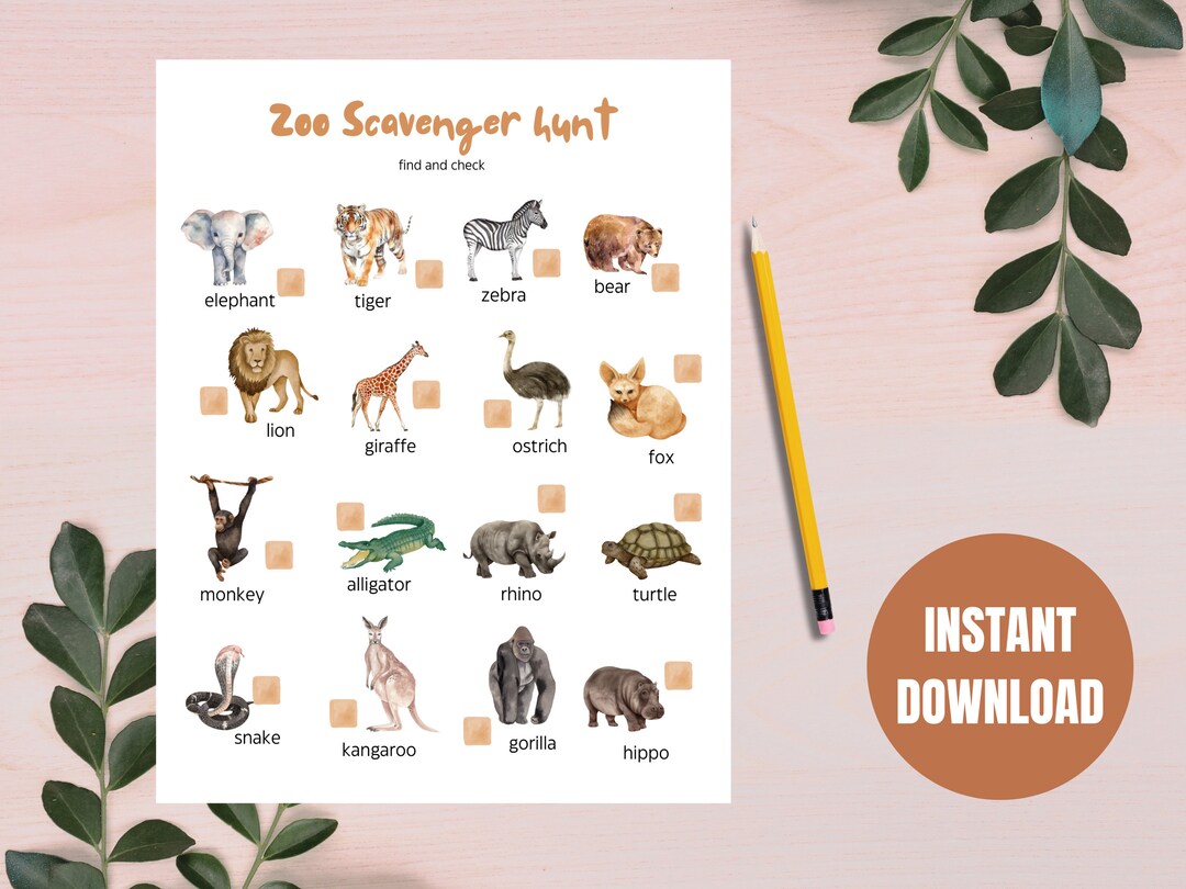 Printable Zoo Scavenger Hunt Activity for Kids, Filed Trip , Summer ...