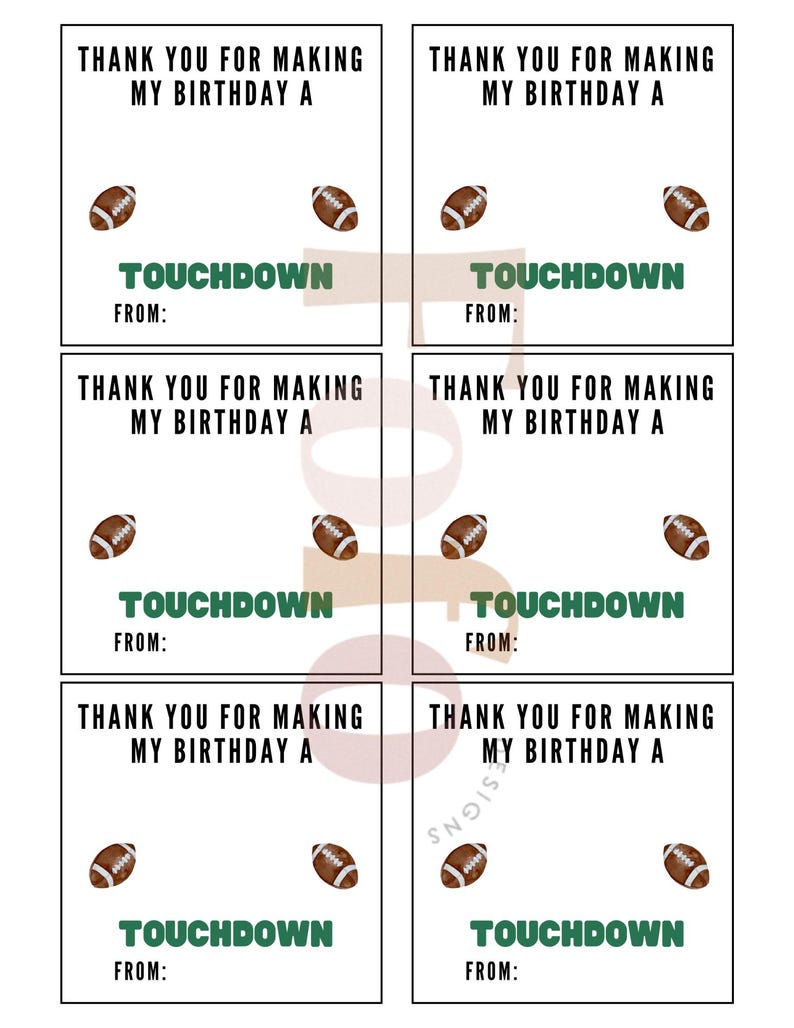 Football Birthday Party Favor Digital Download Sports Theme Football ...