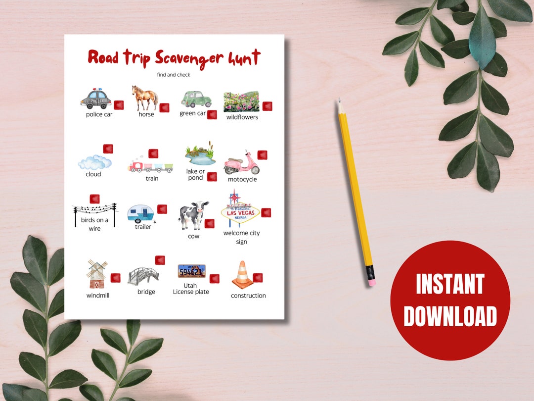 Road Trip Game Scavenger Hunt Summer Travel Activity for Kids, Outdoor ...
