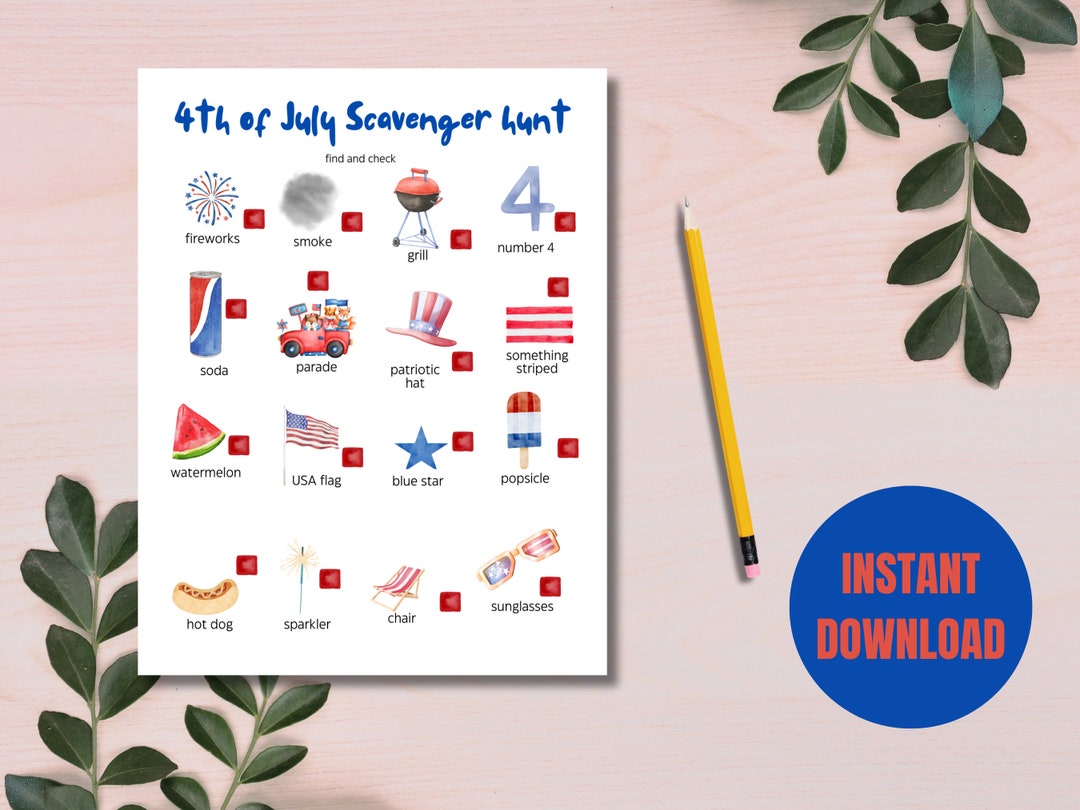 Printable 4th of July Scavenger Hunt Outdoor Activity for Kids, Holiday ...