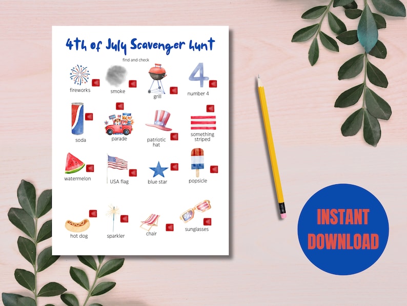 Printable 4th of July Scavenger Hunt Outdoor Activity for Kids, Holiday ...