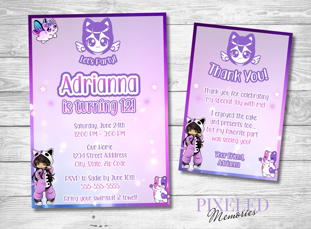Aphmau Birthday Invitation W/ Bonus Thank You Card Digital File - Etsy