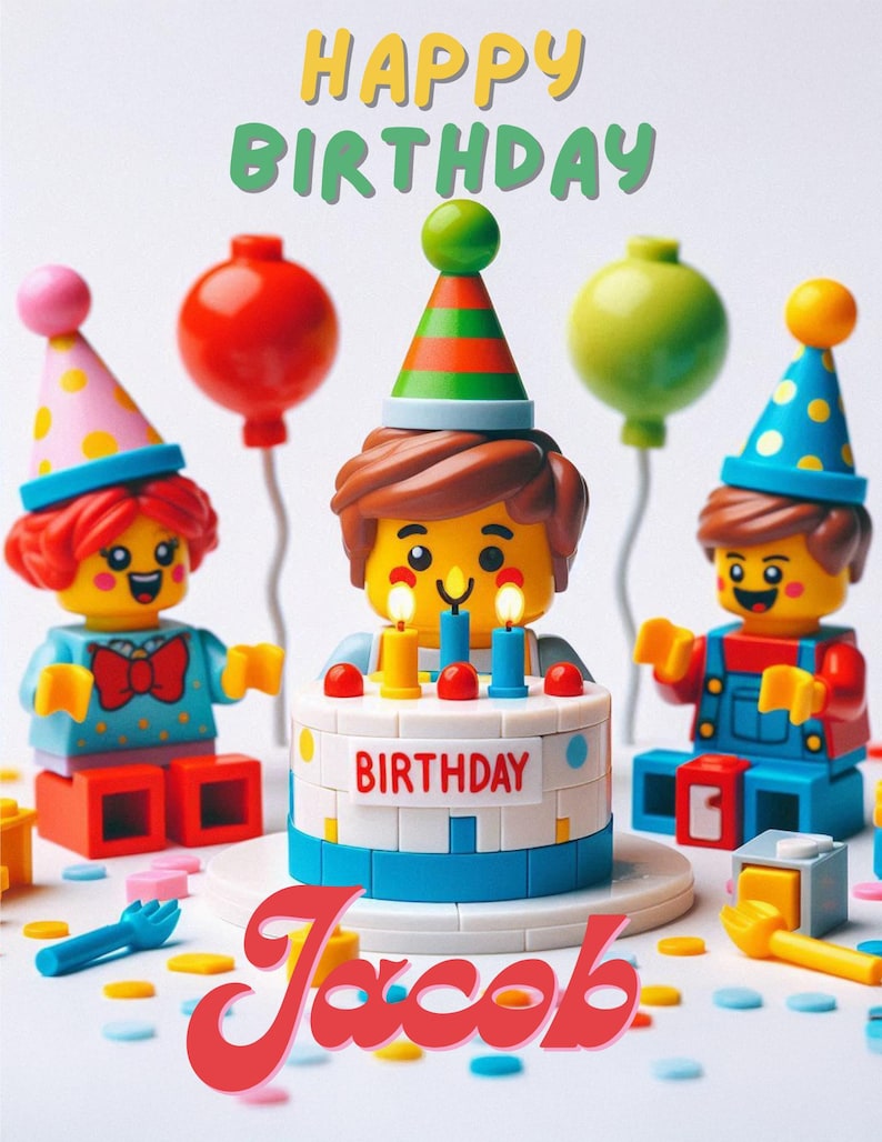 Building Blocks Happy Birthday Card Editable Kids Card Kids Digital ...