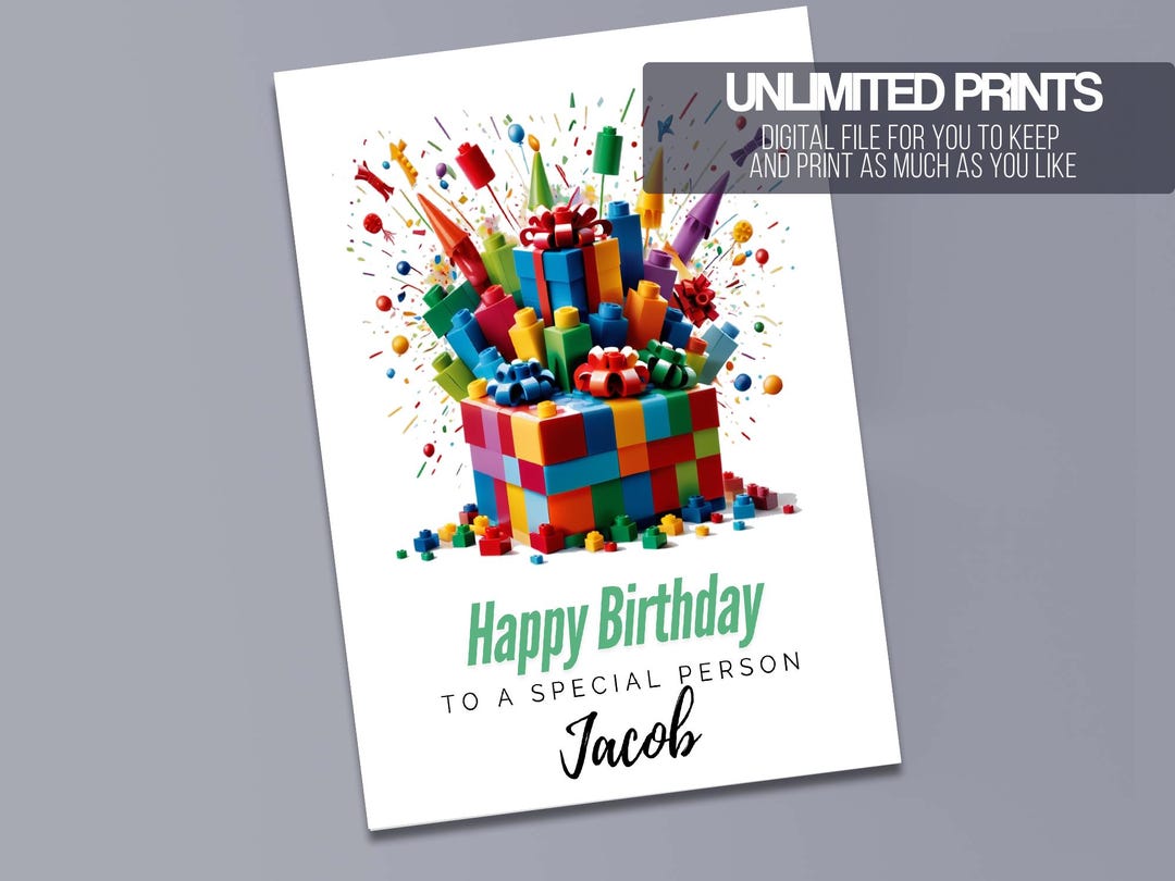 Building Blocks Birthday Card: Editable Kids Printable (digital ...