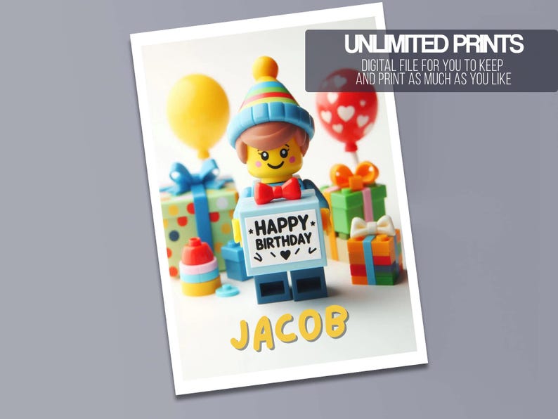 Building Blocks Happy Birthday Card - Editable Kids Card - Kids Digital ...