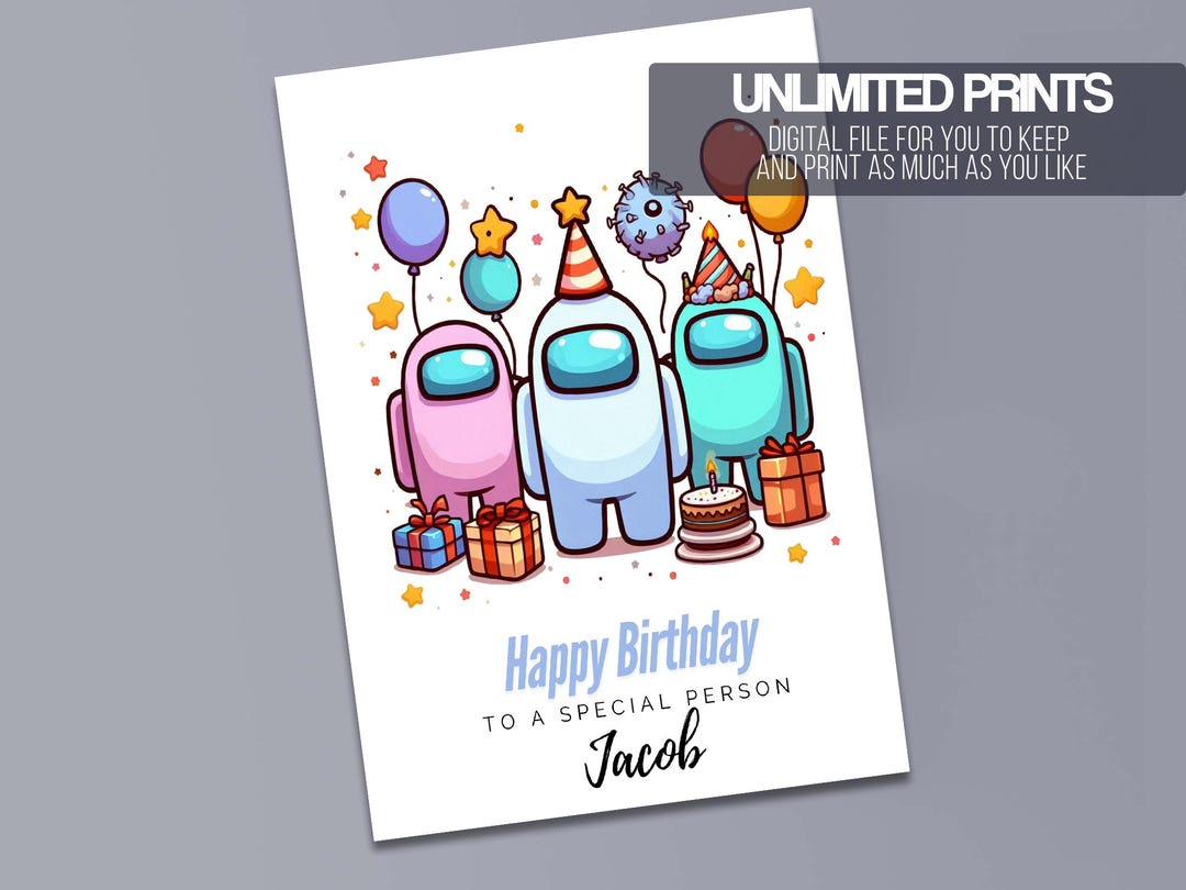Among Us Birthday Card: Editable Kids Printable (digital Download ...
