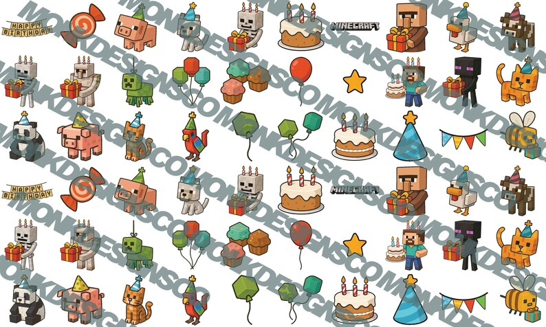 Minecraft Birthday Clipart Set – 30 Designs – Digital Download – 300 ...