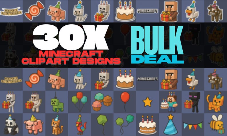 Minecraft Birthday Clipart Set – 30 Designs – Digital Download – 300 ...