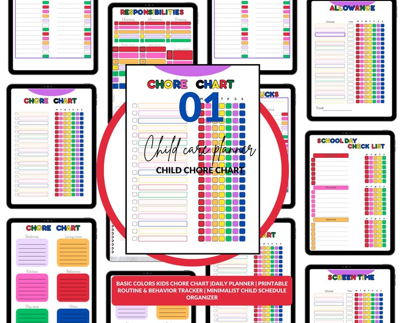 Basic Colors Kids Chore Chart daily Planner Printable Routine ...