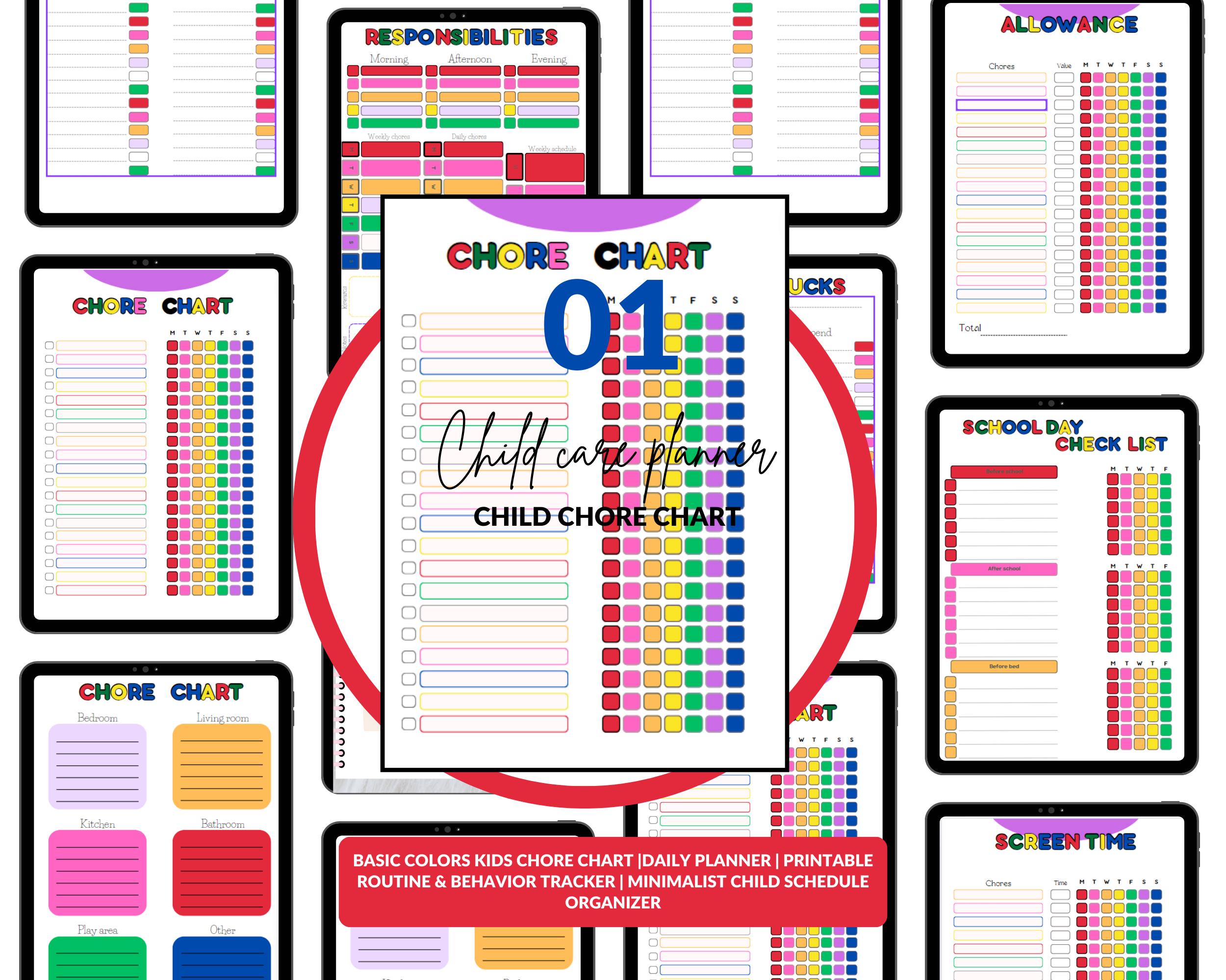 Basic Colors Kids Chore Chart |daily Planner | Printable Routine ...