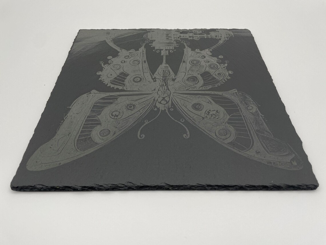 Steampunk Butterfly Robot, Grey and Light Grey, Laser Engraved on Slate ...