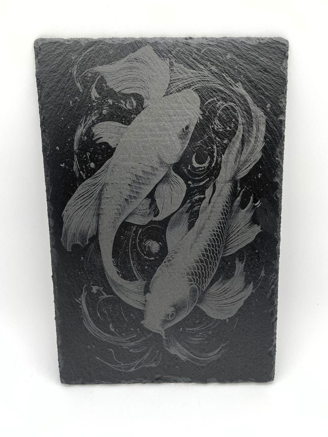 Koi Fish, Light Grey, Laser Engraved, Rectangle Slate - Etsy