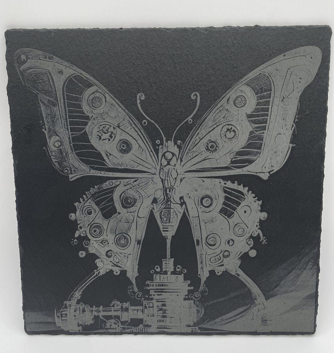 Steampunk Butterfly Robot, Grey and Light Grey, Laser Engraved on Slate ...