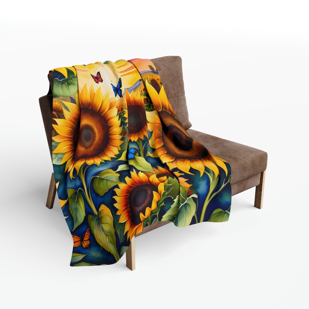 Sunflower Cuddle Fleece Blanket, Floral Cuddle Blanket, Decorative ...