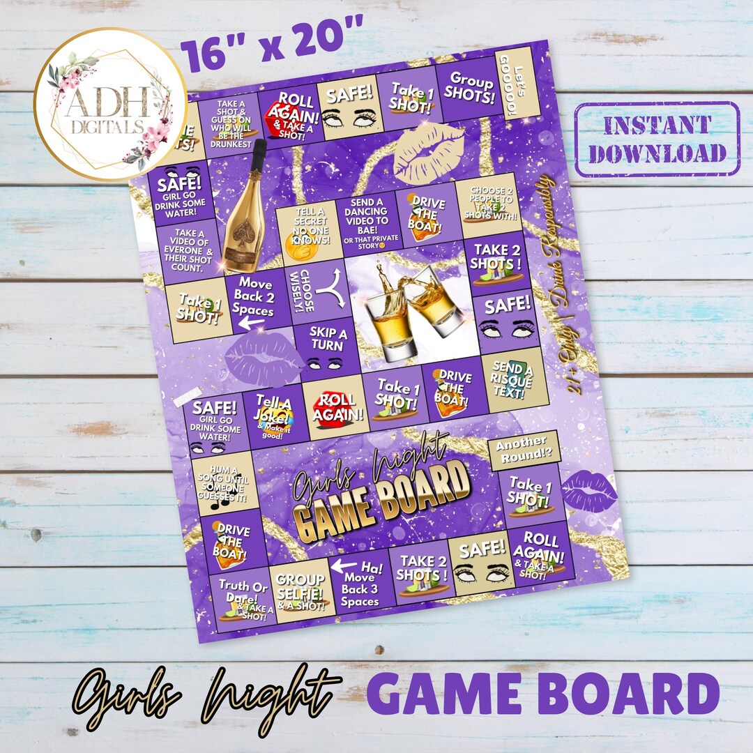 Canva Template 16x20 Purple Girls Night Board Game - Fun Printable ...