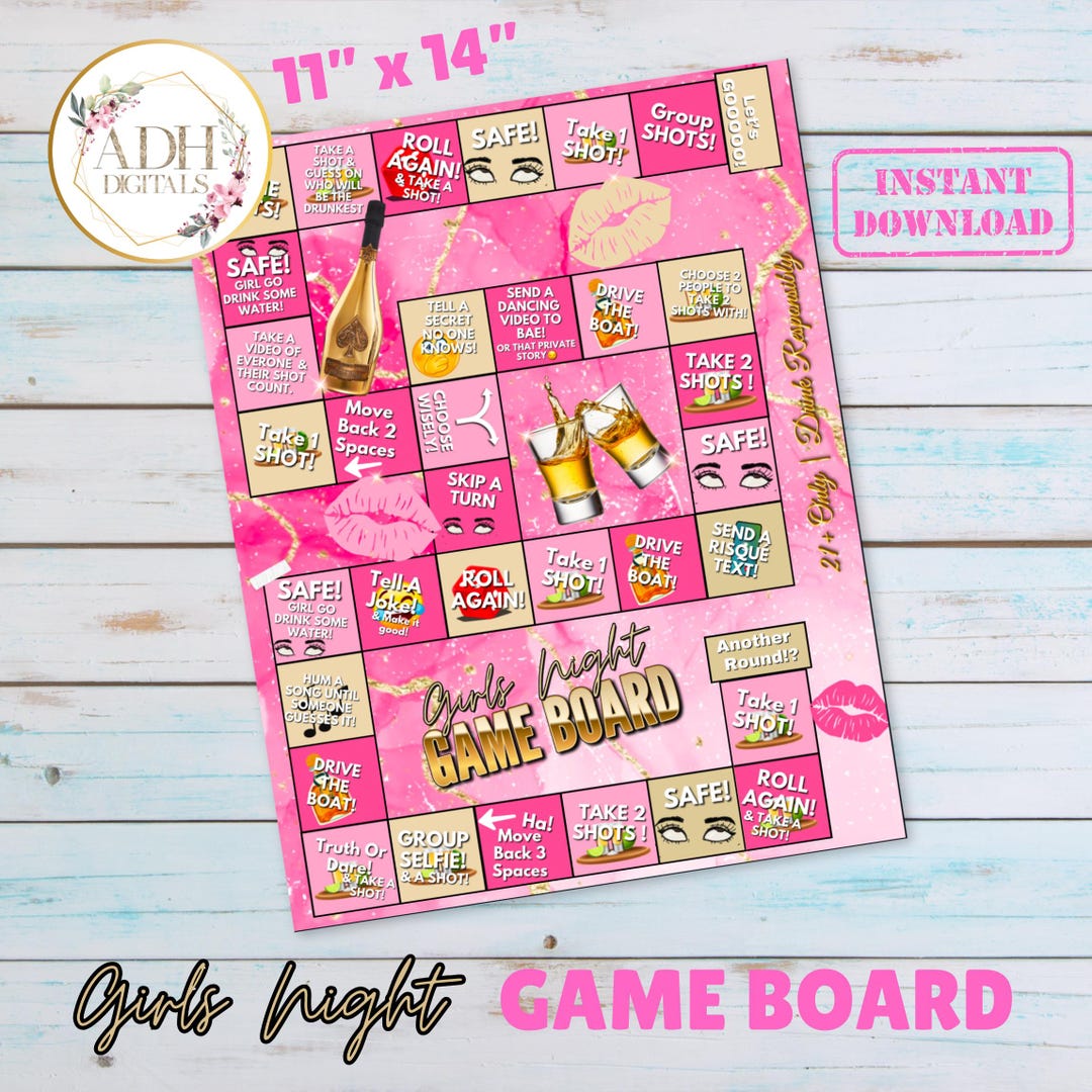 Canva Template 11x14 Pink Girls Night Board Game - Fun Printable Party ...