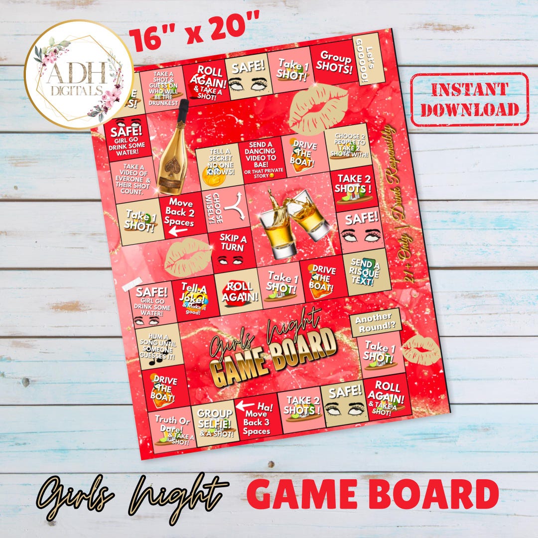 Canva Template 16x20 Red Girls Night Board Game - Fun Printable Party ...