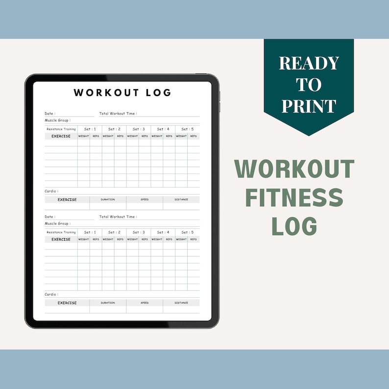 Workout Fitness Log, Workout Tracker, Ready to Print Template, Workout Tracker Printable ...