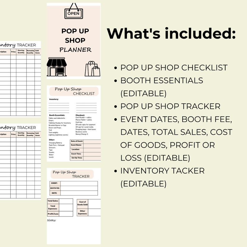 Editable Pop up Shop Planner, Pop up Shop Checklist, Pop up Shop ...