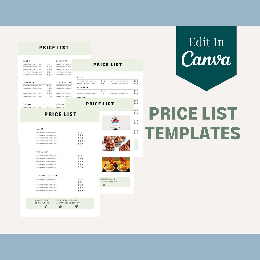 Price List Editable Templates/edit in Canva/business Price List Forms ...
