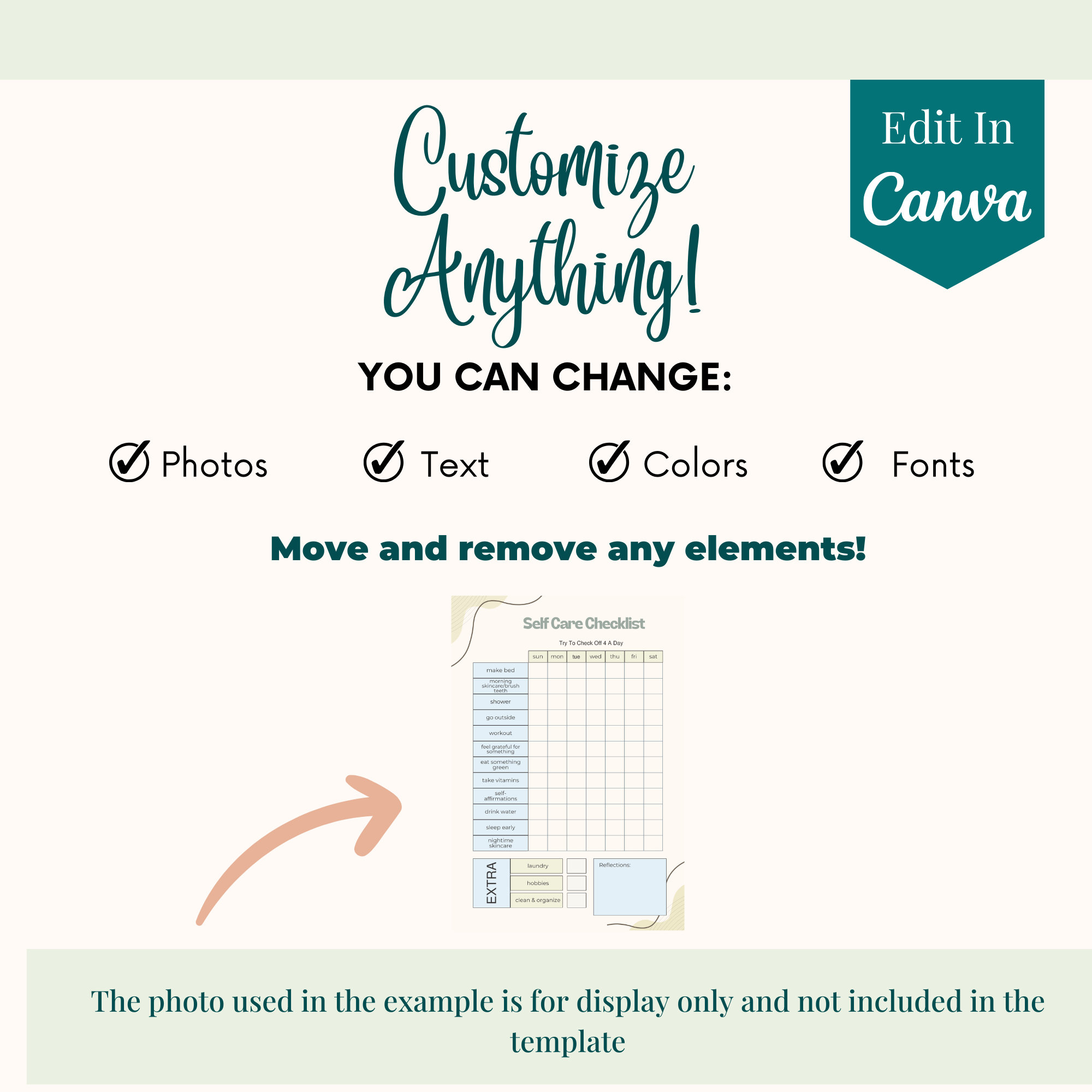 Editable Daily Self Care Checklist, Customize Canva Template,print at ...