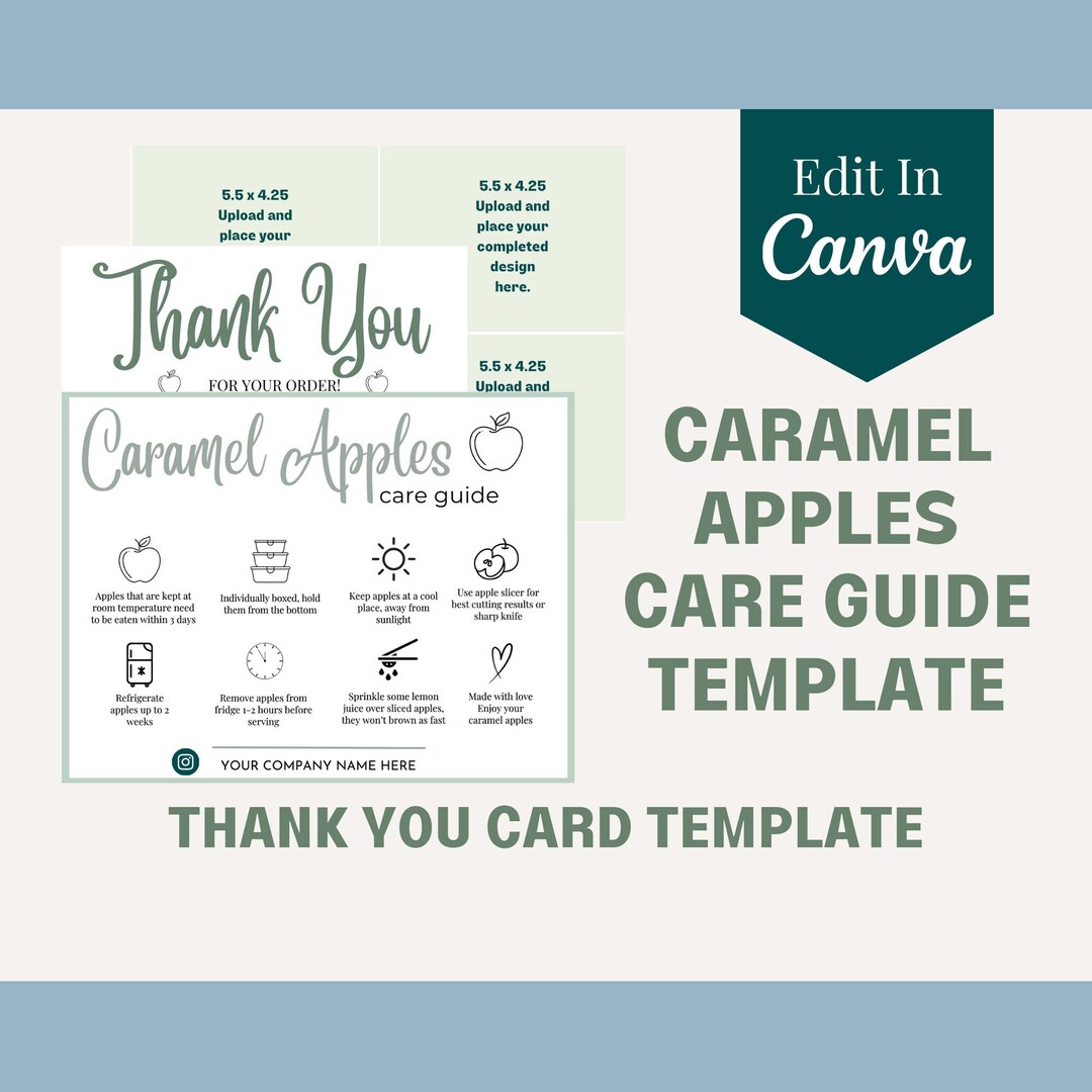 Caramel Apples Care Guide Template/thank You Card Template/edit in ...