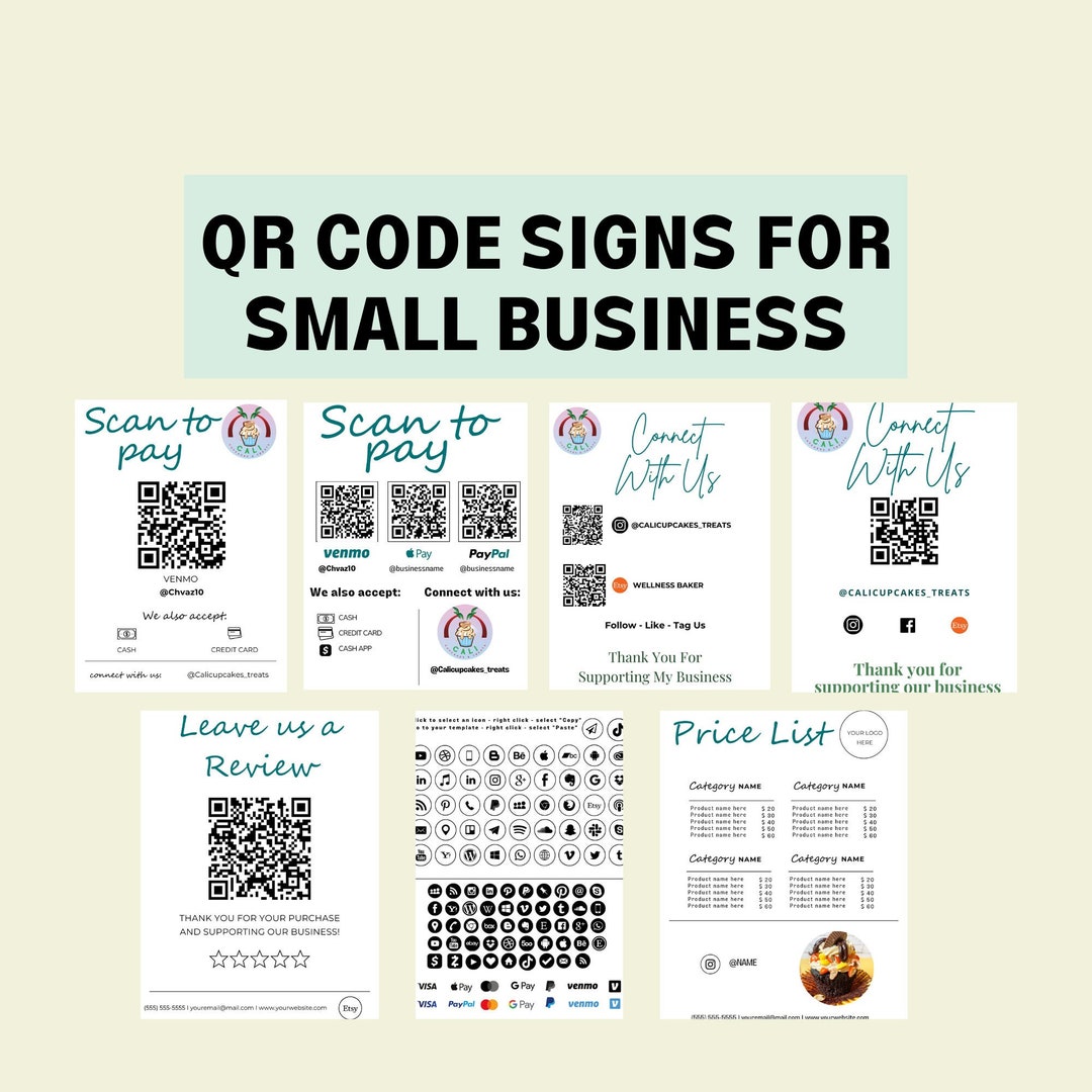 Editable QR Code Signs for Small Business, Social Icons SVG, Canva ...