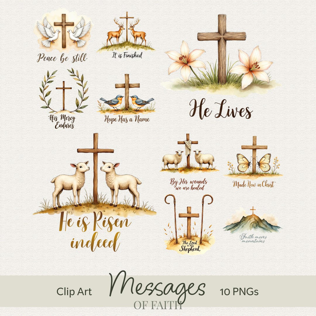 Religious Easter Clip Art PNG, Faith Message Art Set, Watercolor Cross ...