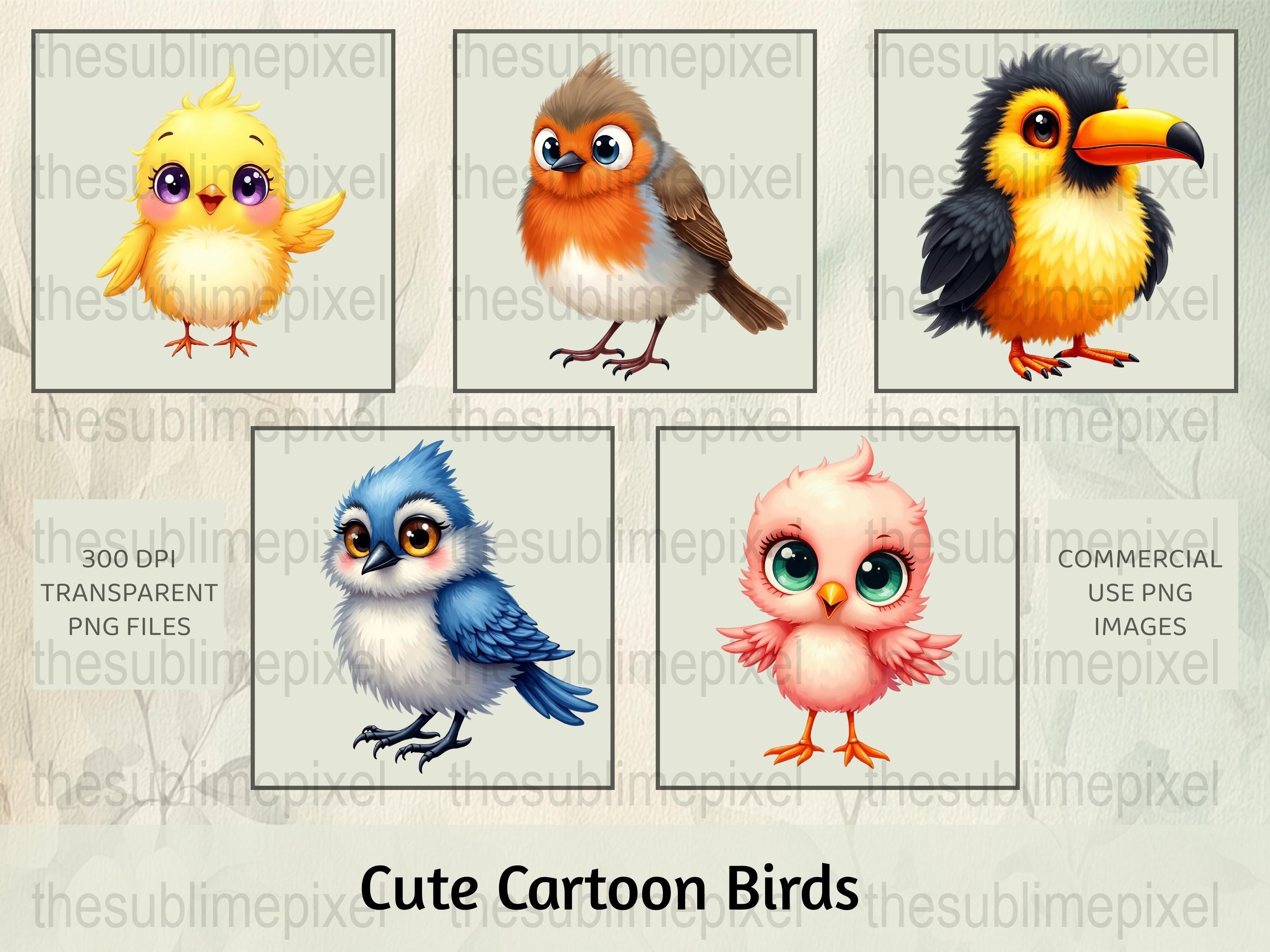 Cute Cartoon Birds Clipart Bundle, Cartoon Bird Graphics, Baby Birds ...