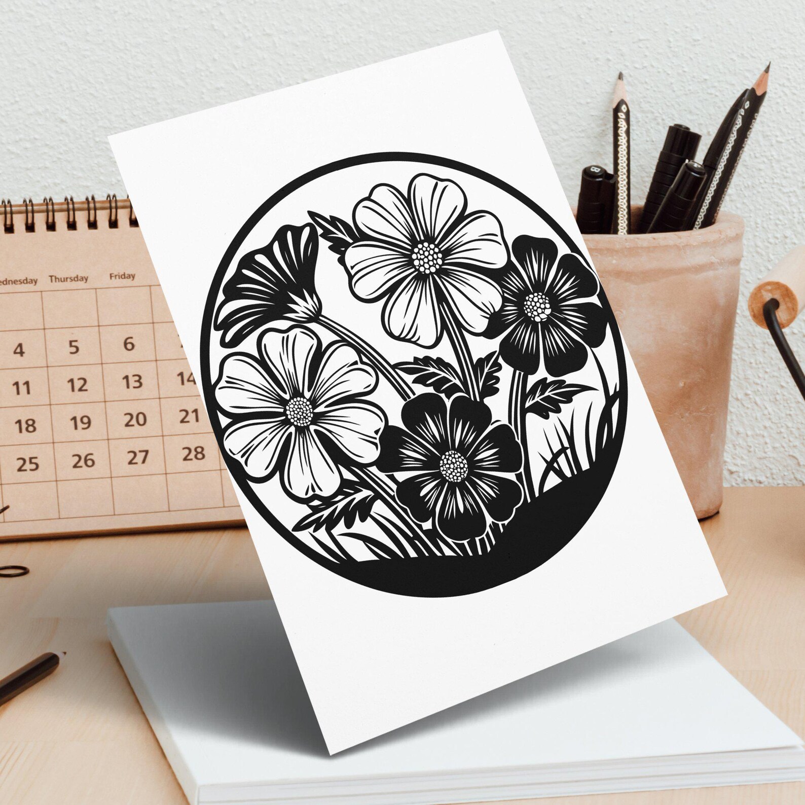 Cosmos Flower SVG Design, Engraving and Cutting File, Floral Round SVG ...