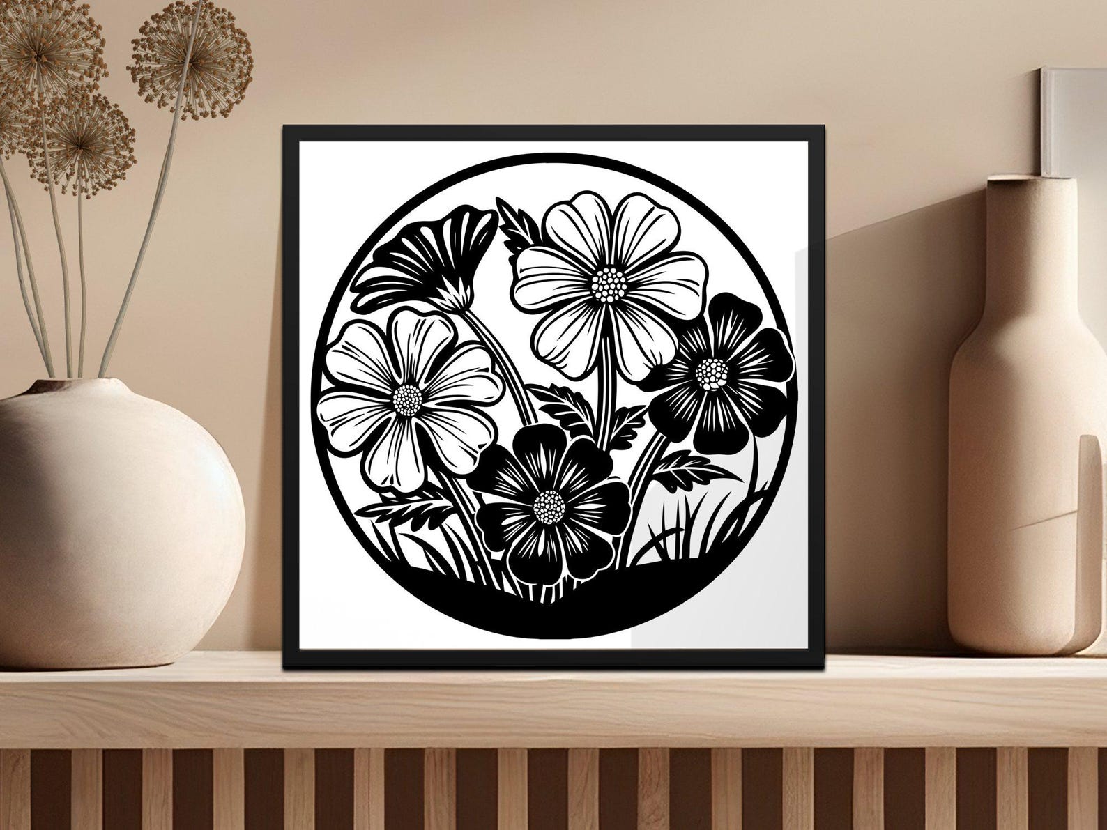 Cosmos Flower SVG Design, Engraving and Cutting File, Floral Round SVG ...