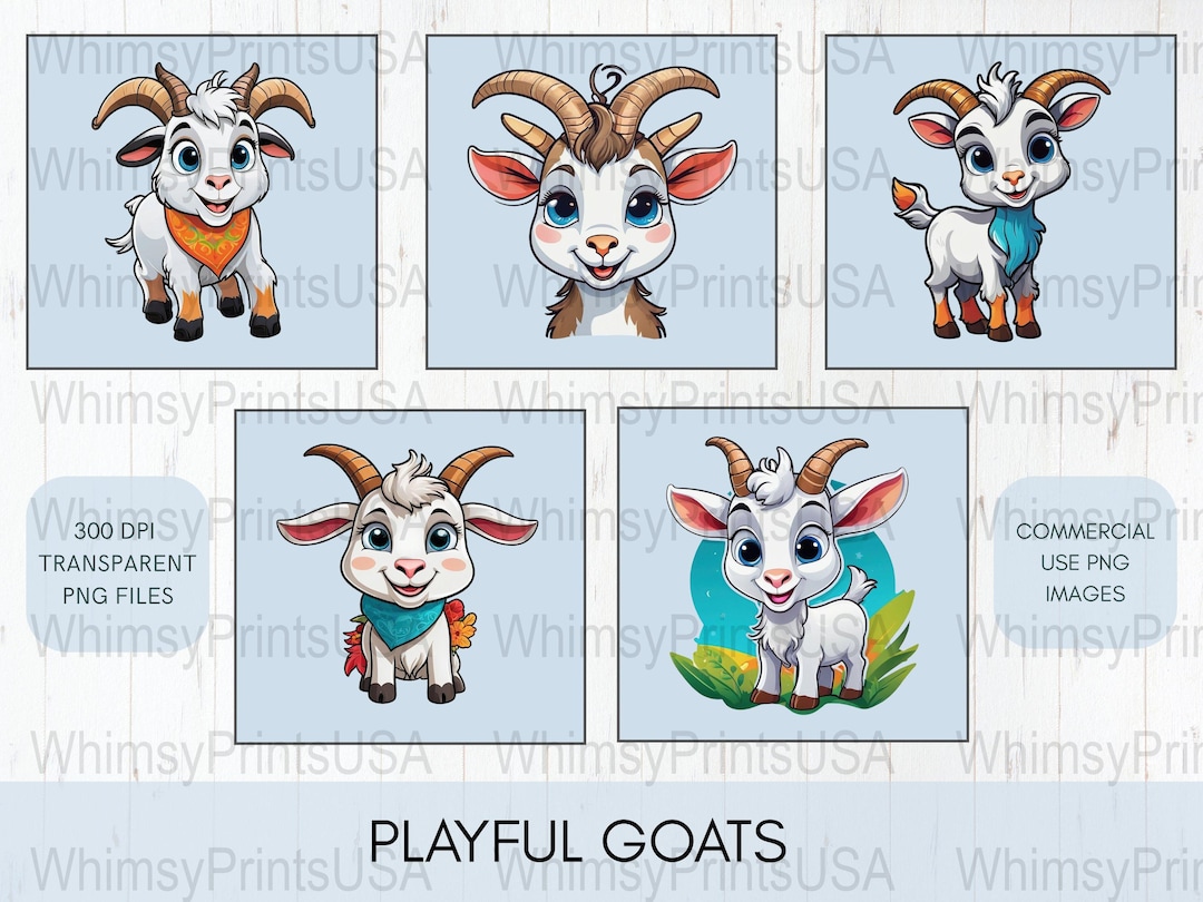 Cute Cartoon Goat Clipart Set (10 Images) - High Res 300 DPI for Crafts ...