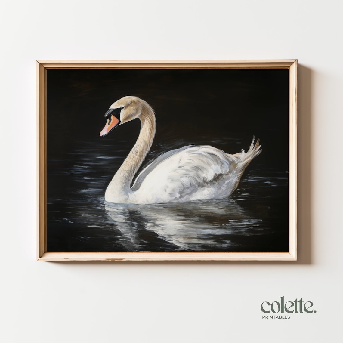 Swan at Night Vintage Oil Painting, Printable Wall Art,digital Download ...
