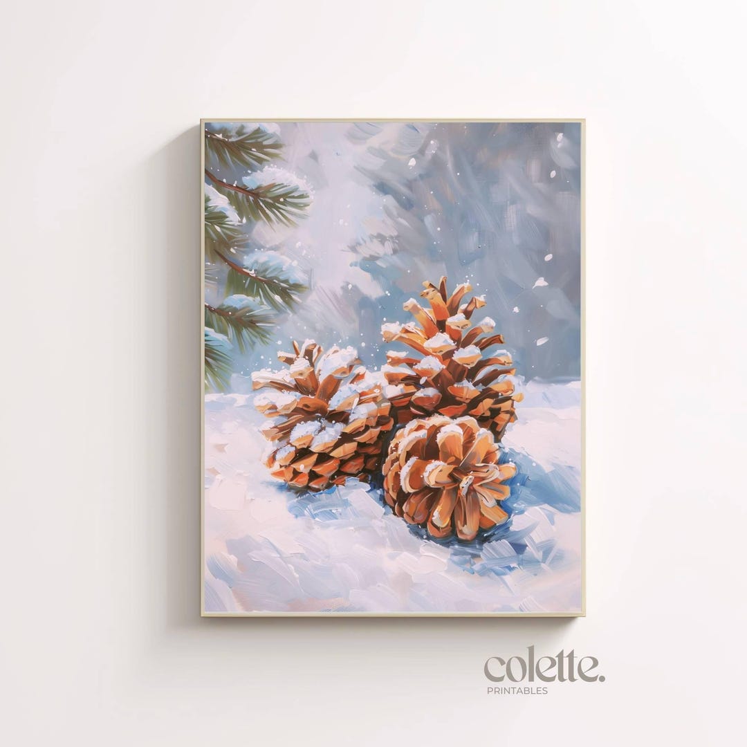 Pinecones in Snow Painting Printable Forest Snow Scene Painting Snow ...