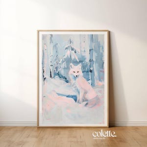 White Fox in Snow Painting Arctic Fox Printable Winter Forest Scene ...