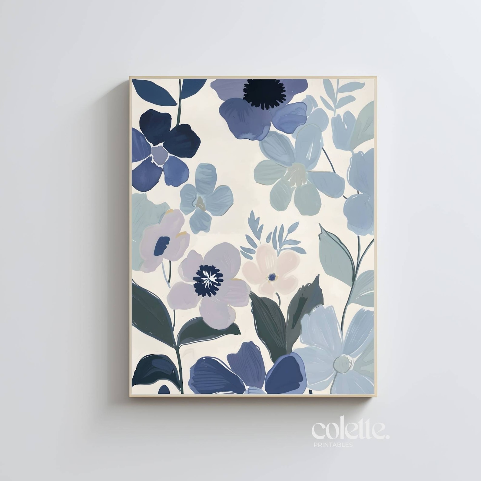 Blue Floral Posters Set of 2 Abstract Flower Wall Art Floral Paintings ...
