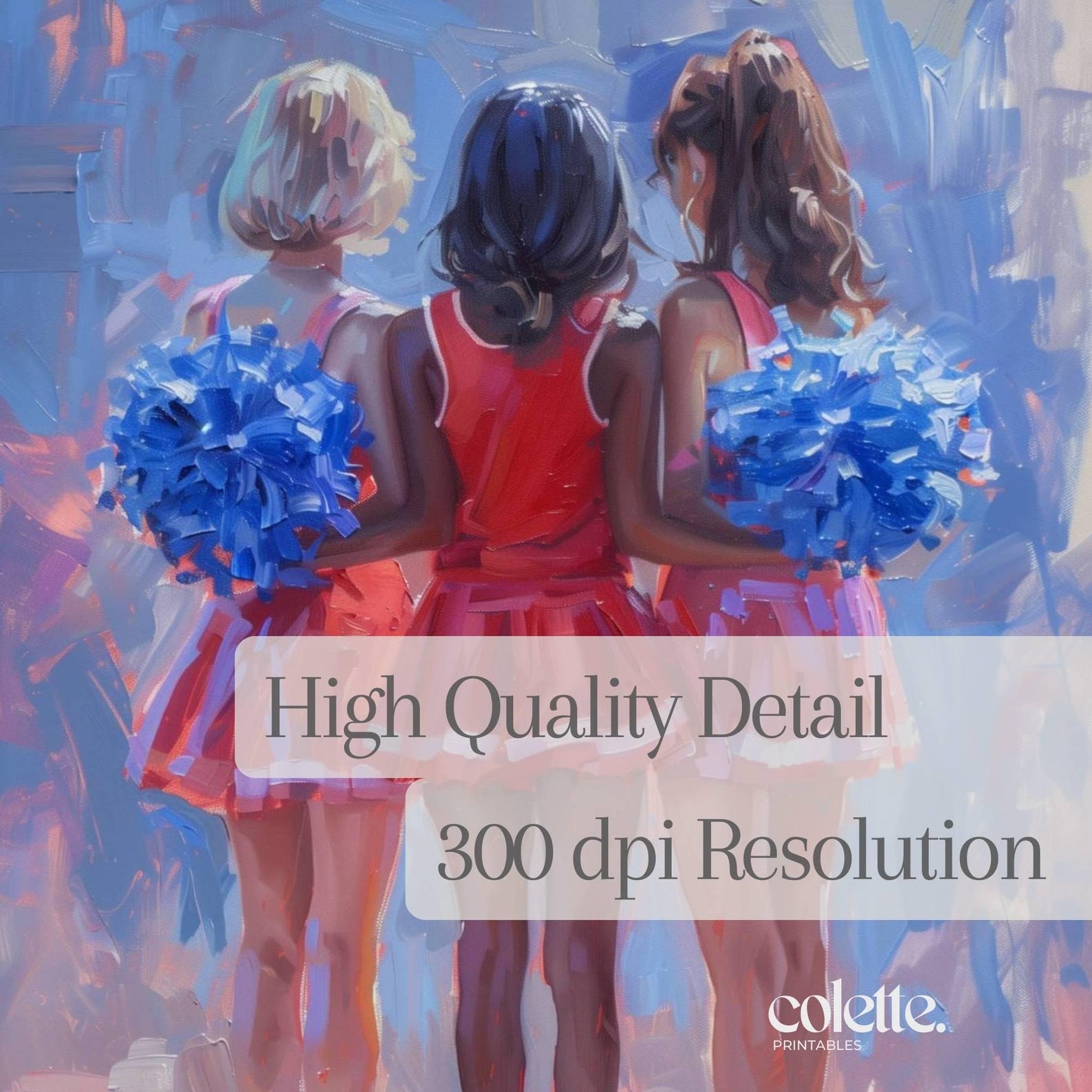 Red Cheerleaders Poster Printable Red Cheerleading Team Painting ...