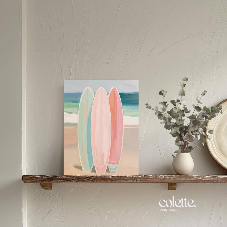 Surfboards on Beach Painting Printable Longboard Surf Beach Poster Coastal Beach House Wall Art ...