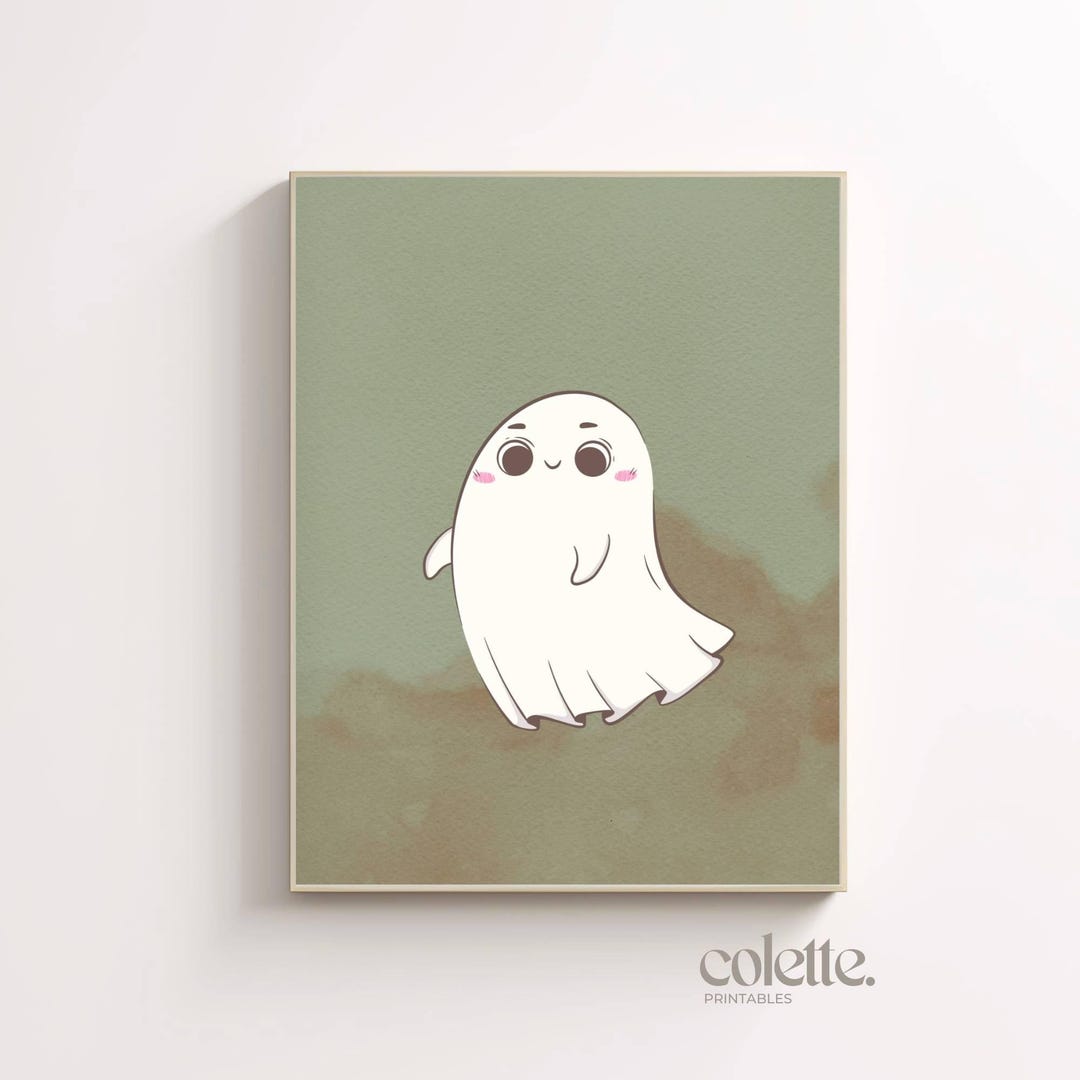 Green Ghost Poster Halloween Printable Wall Art Cute Ghost Happy ...