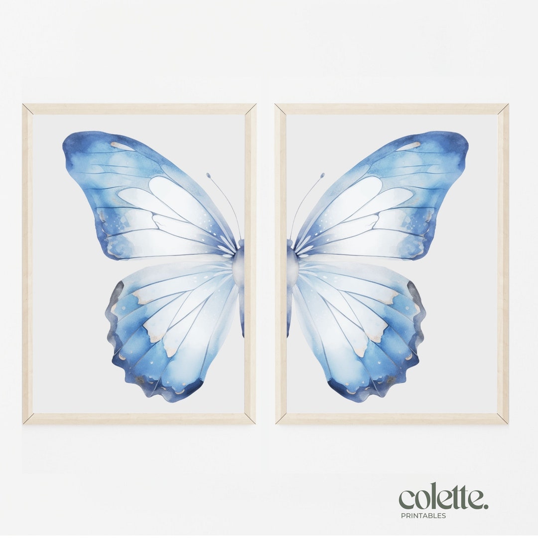 Blue Split Butterfly Wall Art , Set of Butterfly Wings Painting ...