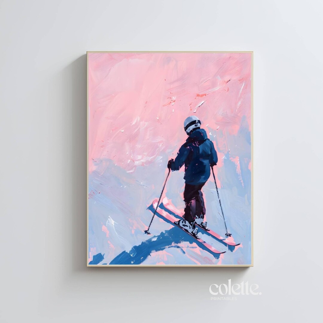 Skier Painting Printable Woman Skier Poster Snow Ski Artwork Skier Gift ...