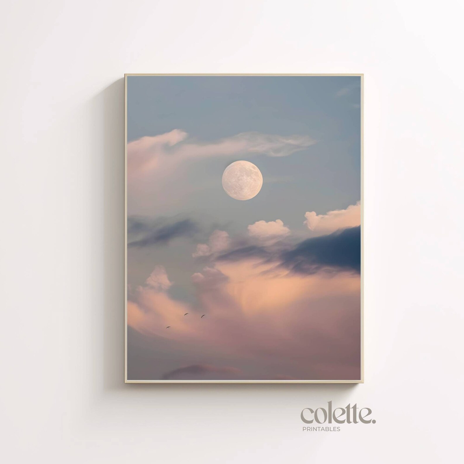 Pink Sunset Clouds Full Moon Poster Blue Sky and Pink Clouds Photo ...