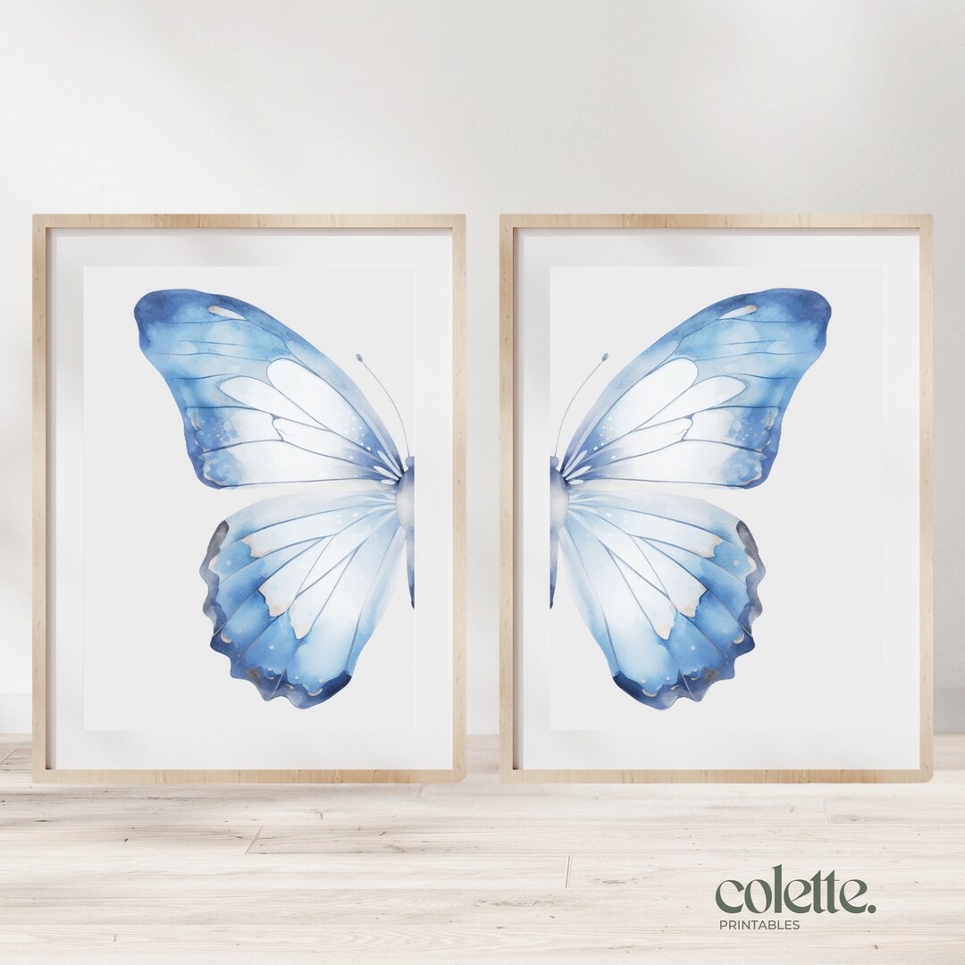 Blue Split Butterfly Wall Art , Set of Butterfly Wings Painting ...