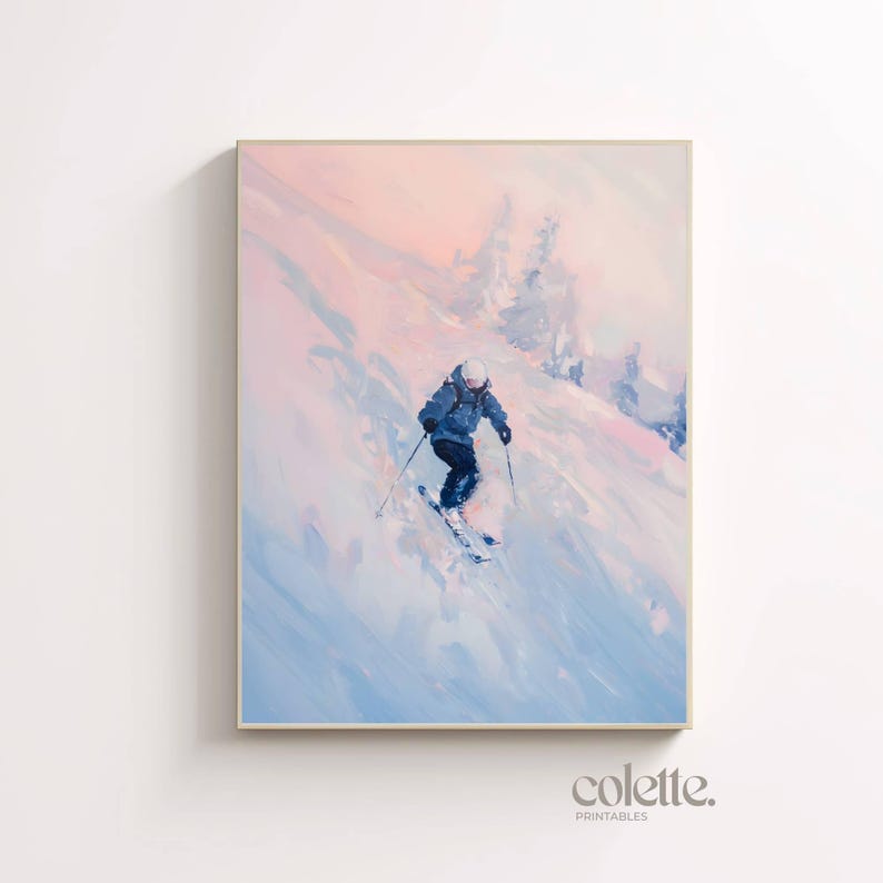 Skier Painting Printable Ski Poster Snow Ski Artwork Skier Gift Snow ...