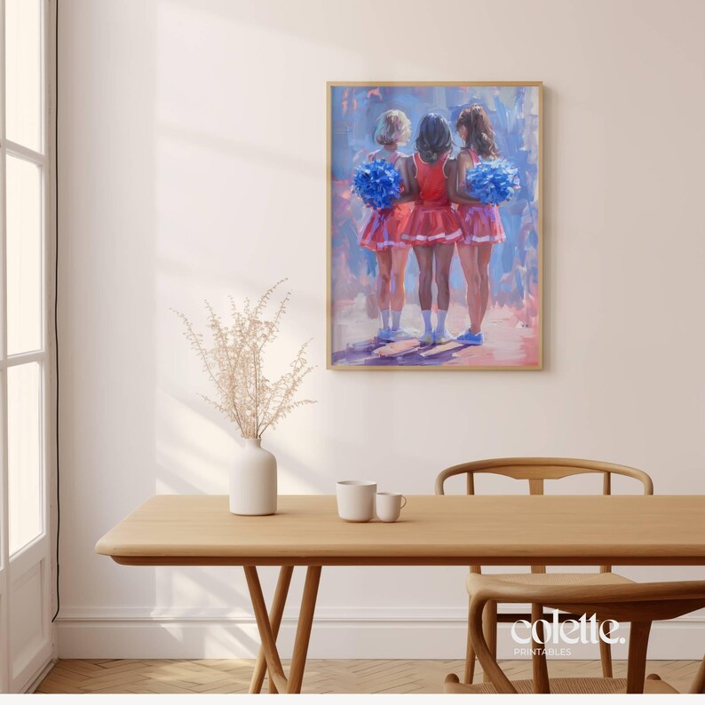 Red Cheerleaders Poster Printable Red Cheerleading Team Painting ...