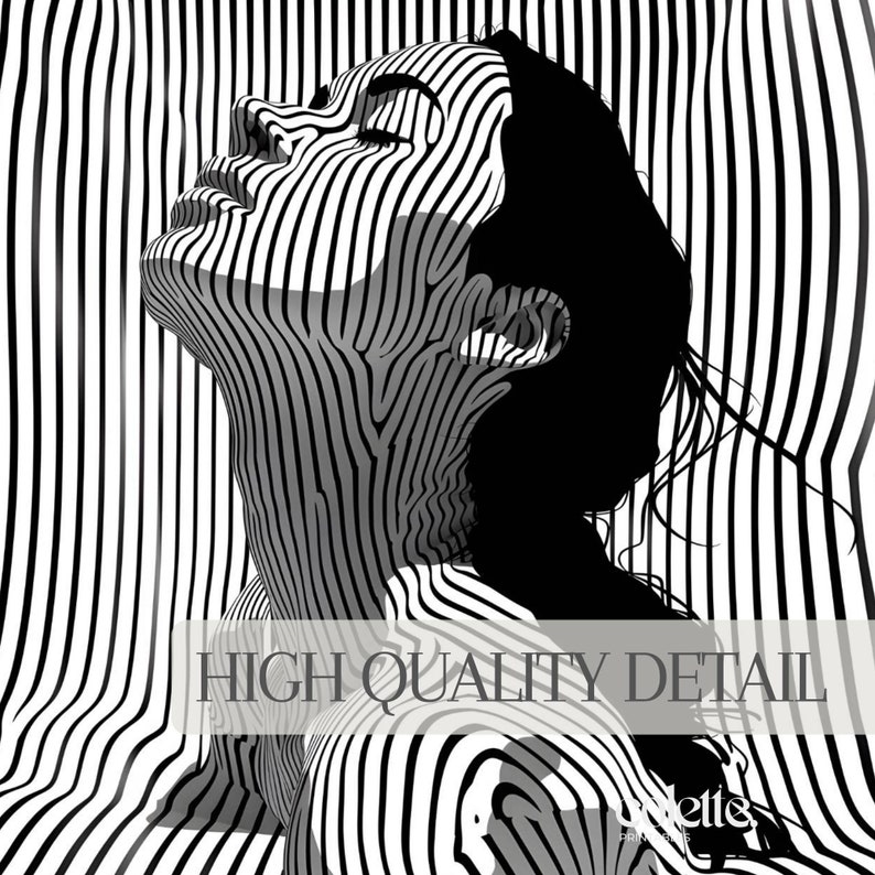 Woman Optical Illusion Poster Printable 3D Line Wall Art Black and ...