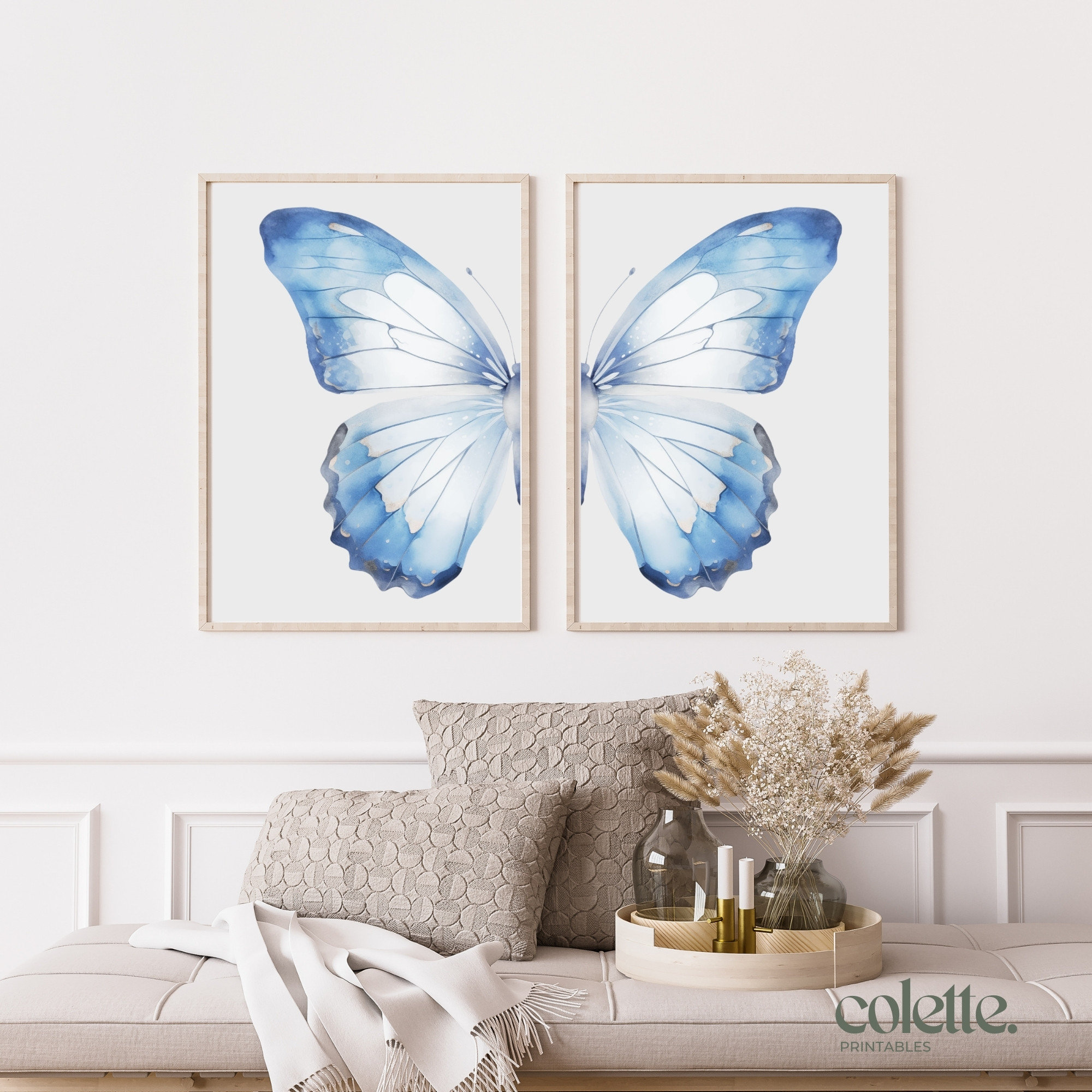 Blue Split Butterfly Wall Art , Set of Butterfly Wings Painting ...