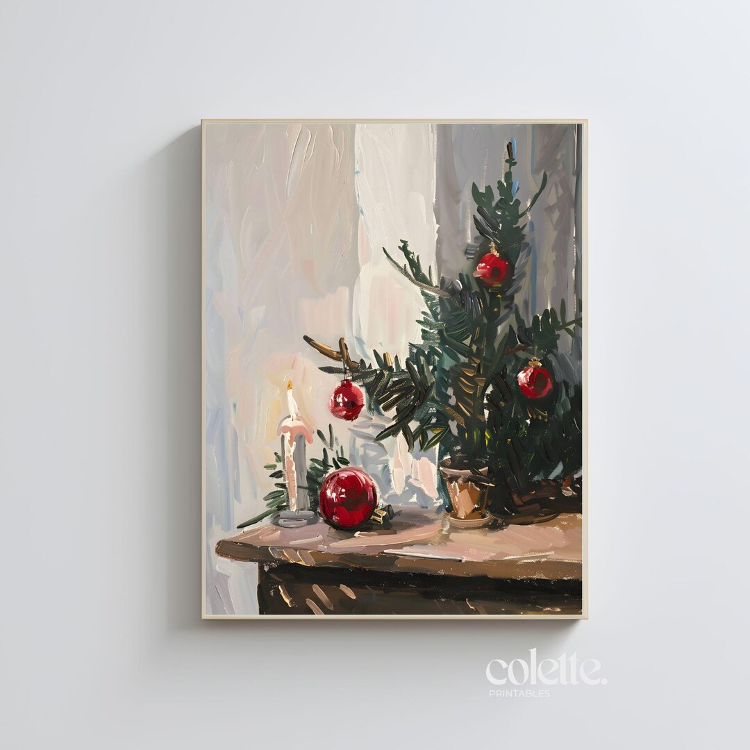 Vintage Christmas Still Life Painting Printable Christmas Tree Wall Art ...