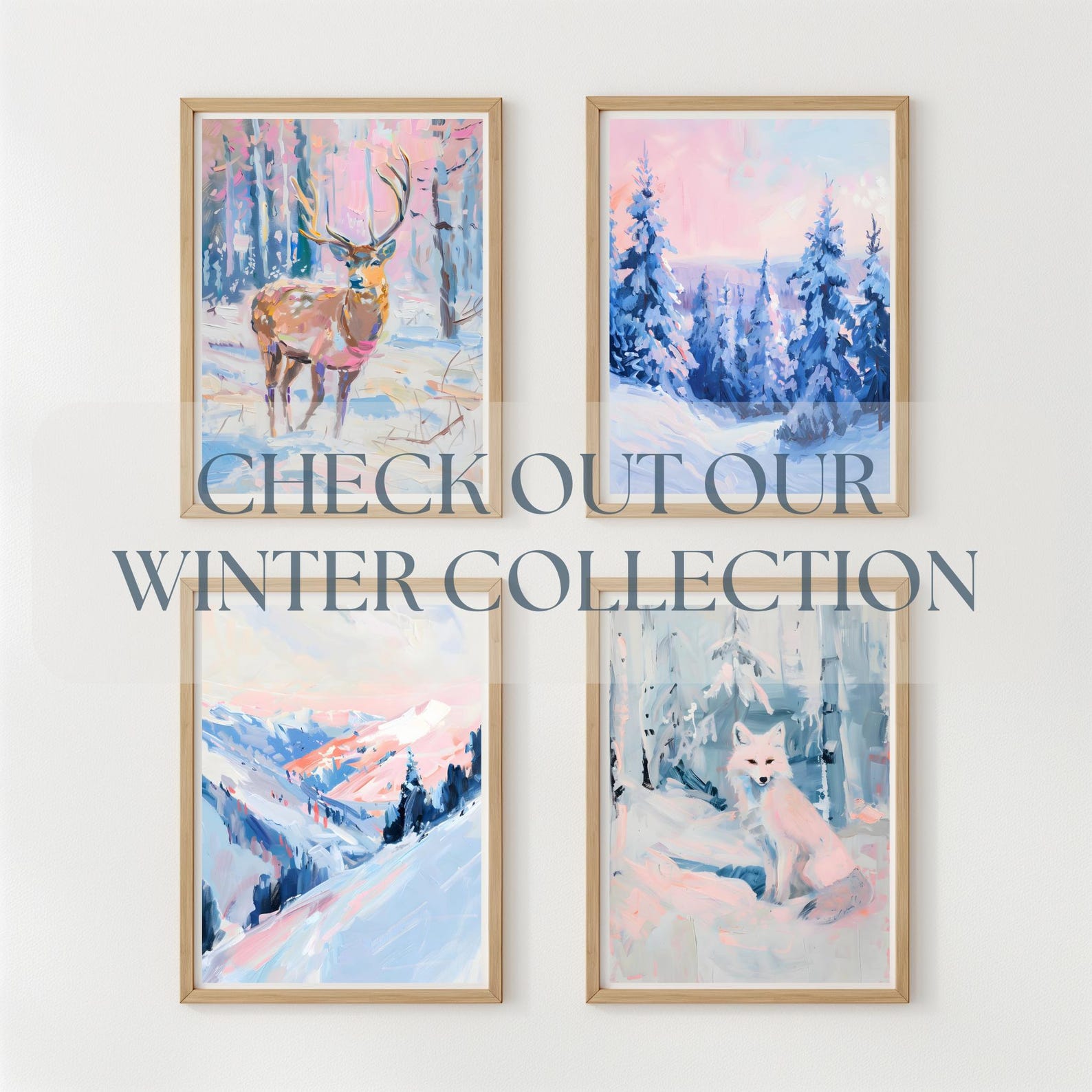 White Fox in Snow Painting Arctic Fox Printable Winter Forest Scene ...